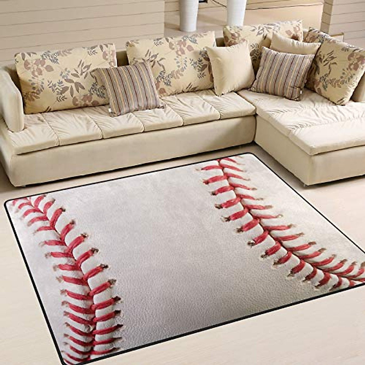 ALAZA Lovely Sport Ball Baseball Non Slip Area Rug 5' x 7' for Living Dinning Room Bedroom Kitchen Hallway Office Modern Home Decorative