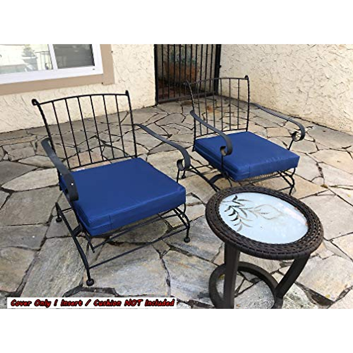QQbed 2 Pack Outdoor Patio Chair Water-Resistant Cushion Pillow Seat Covers in Navy Blue Color 20"X18"X4" - Replacement Covers Only