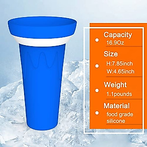 LATIBELL Slushie Maker Cup - Slushie Cup maker Squeeze Cool Stuff Double Layer Silicone Slush Cup 16.9 Ounce Summer Cooling Cup with Straw and Spoon Blue