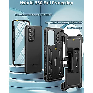 SOiOS for Samsung Galaxy A53 5G Case: with Built-in Screen Protector & Kickstand | Full-Body Dual Layer Rugged Belt-Clip Holster | Heavy Duty Shockproof Protective Phone Cover - 6.5inch - Black