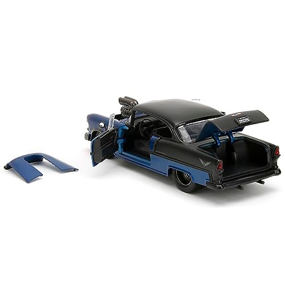 1955 Chevy Bel Air Blue Metallic and Black with Black Flames Bigtime Muscle Series 1/24 Diecast Model Car by Jada 34721