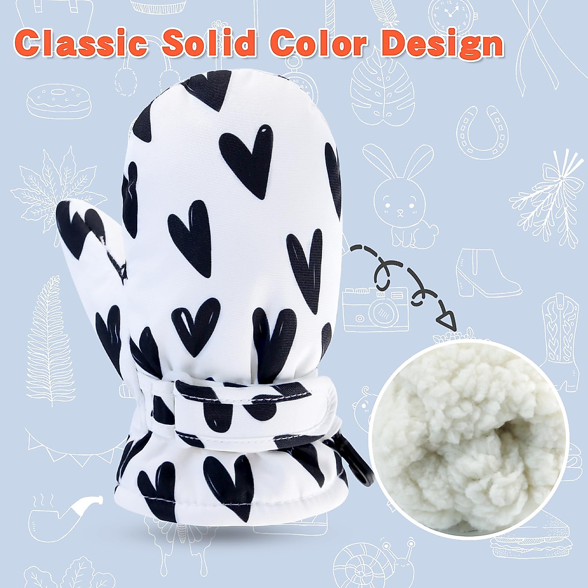 BAVST Toddler Waterproof Mittens Fleece Lined Baby Boys Girls Winter Warm Glove Kids Snow Infant Ski Mitten for 3M-5T (Sweet Heart, 1-2T)