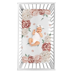 Sweet Jojo Designs Blush Pink Boho Shabby Chic Floral Girl Fitted Crib Sheet Baby Toddler Bed Nursery Photo Op Ivory Bohemian Vintage Garden Watercolor Flower Nature Elegant Pastel Light Dusty Rose