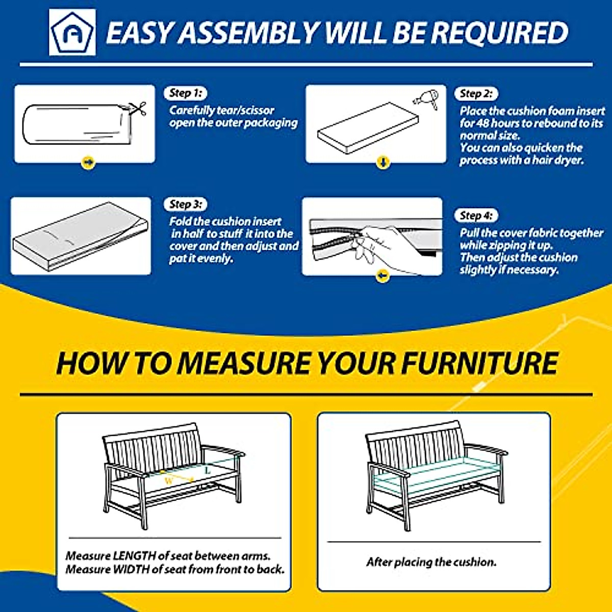 AAAAAcessories Outdoor/Indoor Bench Cushion for Patio Furniture Bench/Swing/Settee, 59 x 18 x 3 Inch, Light Beige