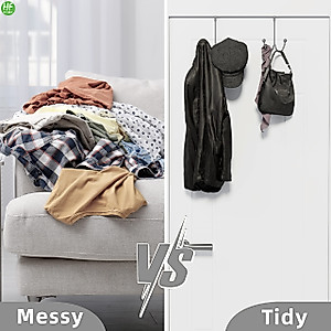 HFHOME 2Packs Over The Door Double Hanger Hooks, Metal Twin Hooks Organizer for Hanging Coats, Hats, Robes, Towels- Silver