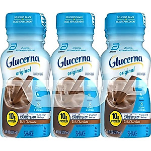 Glucerna Nutritional Shake, Diabetic Drink to Support Blood Sugar Management, 10g Protein, 180 Calories, Rich Chocolate, 8-fl-oz Bottle, 6 Count