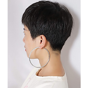 80mm Rhinestone Plated Silver Hoop Earrings Big Circle Earring Large Hoop Earrings,Silver