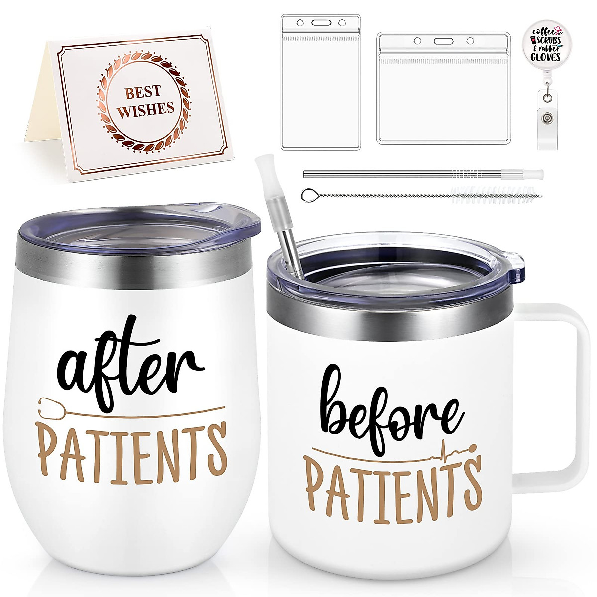 LiqCool Doctor Gifts for Women Men, Before Patients, After Patients Set Nurse Mug & Tumbler, Medical Assistant Gifts, Nurse Gifts for Women, Doctors, Dentists, Dental Assistant, 12oz