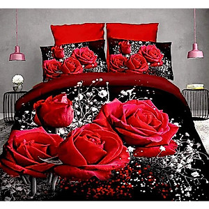 3D Bedding Set Home Textile Hot Red Rose Pattern 4pcs Queen Size Duvet Cover Sets Full King Twin Red Bed Sheet Set