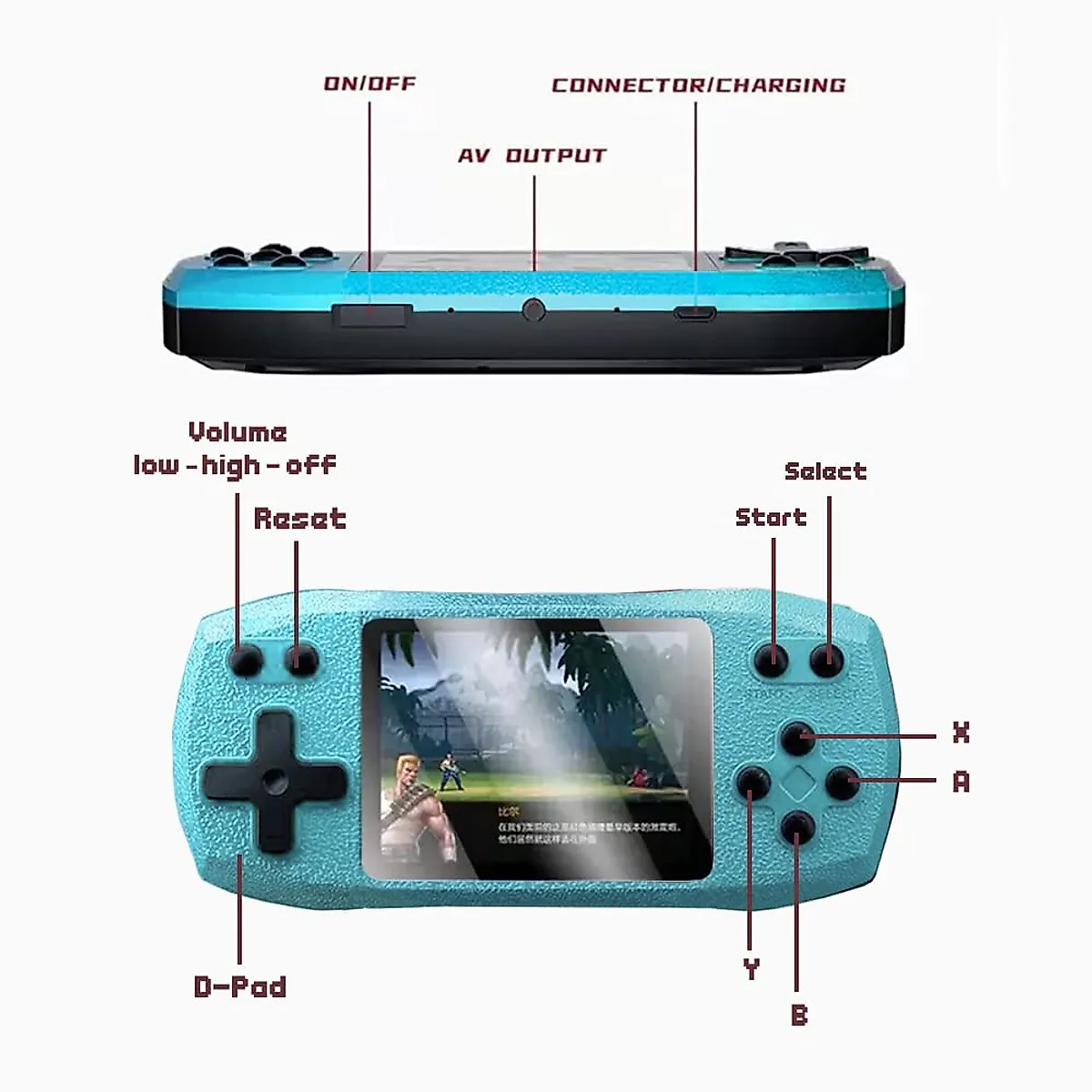 Acuvar Retro Handheld Video Game Console with 620 Classic Games, Micro USB Rechargeable, 3 Inch LCD Screen, MultiPlayer and TV Support. Includes TV Connection and Extra Remote for Boys Girls (Blue)