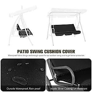 Quekehis Patio Swing Cushion Cover Replacement Waterproof Swing Seat Cover for 3 Seat Outdoor Swing Cushion Protective Cover 59x19x4inch Black