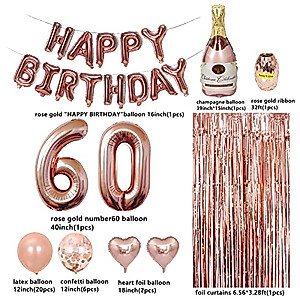 60th Birthday Decorations for Women,Rose Gold 60th Birthday Party Supplies for Women,Happy 60th Birthday Balloons for Women,Number 60 Balloons Rose Gold,Happy Birthday Banner Balloons Set