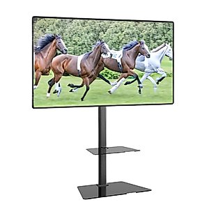 ProMounts Swivel TV Floor Stand for Most 37-72 inch LED LCD OLED Plasma Flat and Curved TV Screens Holds Up to 88 lbs, ±25° Swivel and Height Adjustable with Glass Shelves