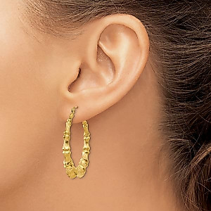 14K Yellow Gold Bamboo Round Hoop Earrings
