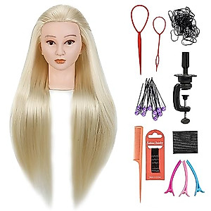 Armmu 28"-30" Long Synthetic Hair Mannequin Head Hairdresser Practice Training Head Cosmetology Manikin Doll Head with 9 Tools and Clamp - 613