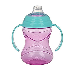 Nuby 3 Piece No-Spill Grip N’ Sip Silicone Cup with Soft Flex Spout, 2 Handle with Clik It Lock Feature, Girl,10 Ounce, Light Pink, Bright Pink, Purple, Aqua Light Pink, Bright Pink, Purple, Aqua