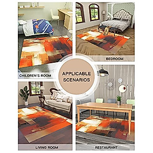 Large Area Rug 2.7' x 5', Ombre Brown Orange Runner Rug for Living Room Bedroom Washable Accent Rug Carpet Kitchen Dining Room Floor Cover Mat Abstract Painting Modern Art Texture