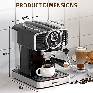 SUMSATY Espresso Coffee Machine 20 Bar, Retro Espresso Maker with Milk Frother Steamer Wand for Cappuccino, Latte, Macchiato, 1.8L Removable Water Tank, ETL Listed, Coffee Spoon, Vintage Black