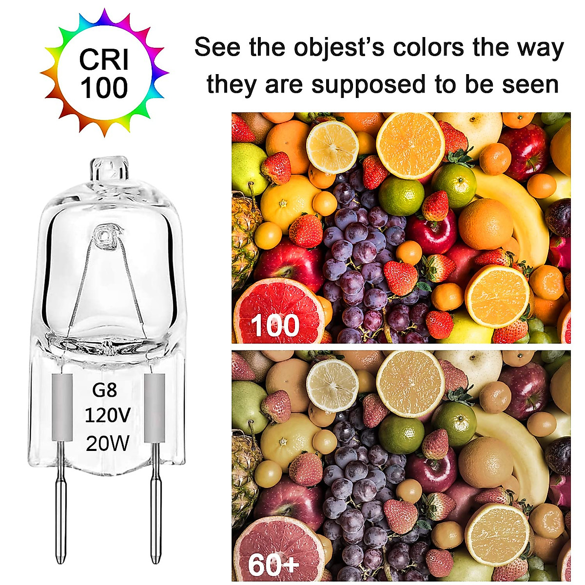 TAIYALOO G8 Halogen Light Bulbs 20W Dimmable 120V G8 Base 2Pin Xenon Bulb (12 Pack) T4 JCD Type Warm White Under Cabinet Puck Lighting Replacements