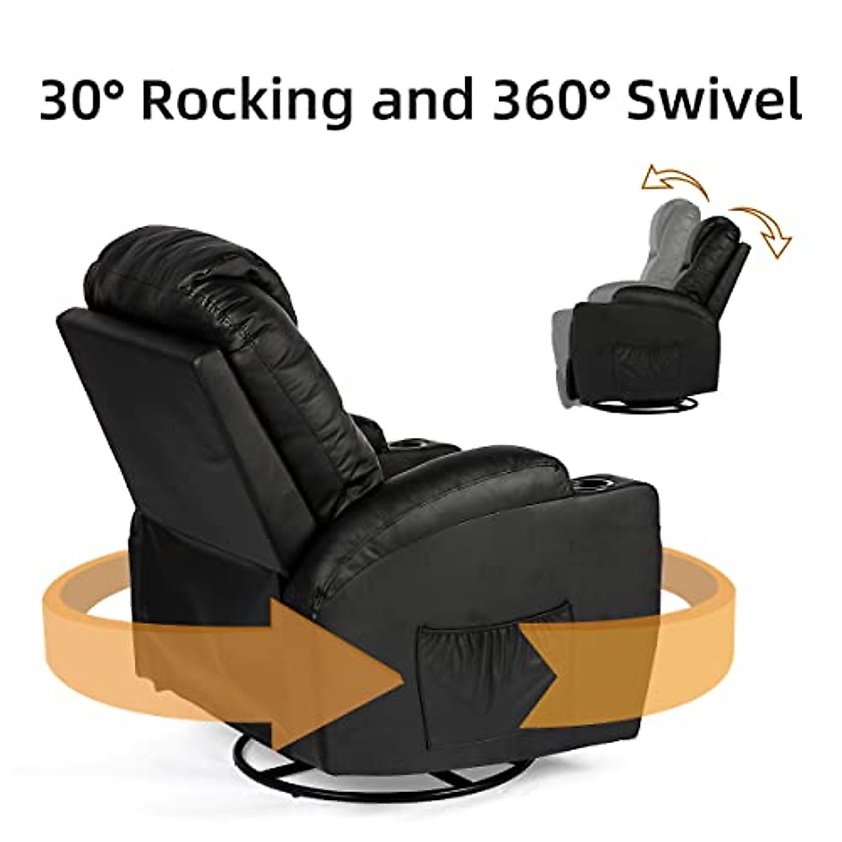 Esright Massage Recliner Chair Heated Composite Materials Ergonomic Lounge 360 Degree Swivel, 1 Chair, Black