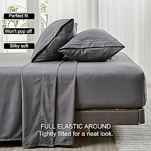 WODFAMY Microfiber Full Size Bed Sheet Set Extra Soft Deep Pockets Luxury Hotel Bed Sheets Breathable & Cooling Wrinkle Free 4 Piece Set Fulls Sheets Dark Grey&Gold