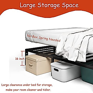 Tooyyer 18inch High California King Bed Frame 2500 lbs Steel Slat Support Heavy Duty Mattress Foundation No Box Spring Needed Non-Slip Support and Noise Free Black