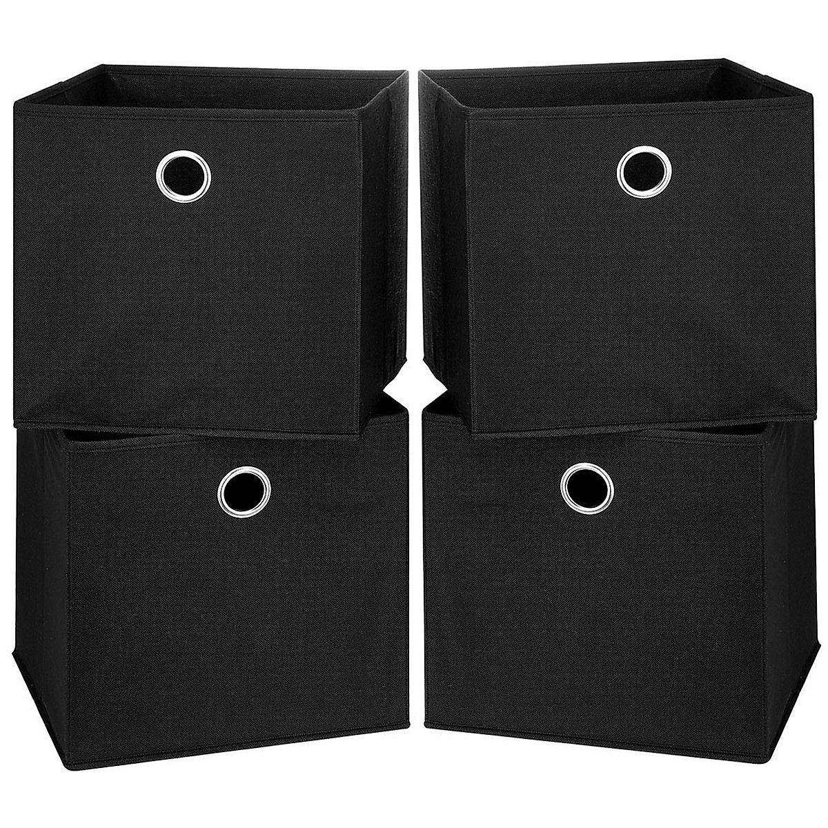 i BKGOO Foldable Storage Cube Drawer Bins Collapsible Fabric Storage Boxes with Round Metal Grommets for Organizing Shelf Nursery Home Closet 4 Pack Black 11" x 11" x 11"