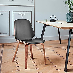 Armen Living Brinley Faux Leather Wood Dining Room Accent Chair, Black/Walnut