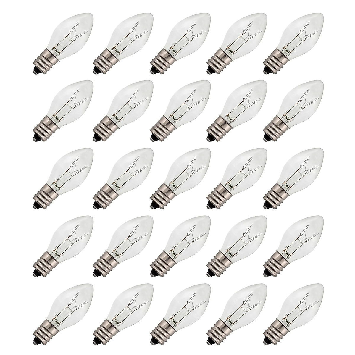 Creative Hobbies (25 Pack Night Light Bulbs, C7, Clear, Steady Burning, 4 Watt, Candelabra Base E12 (Chandelier Size Base)