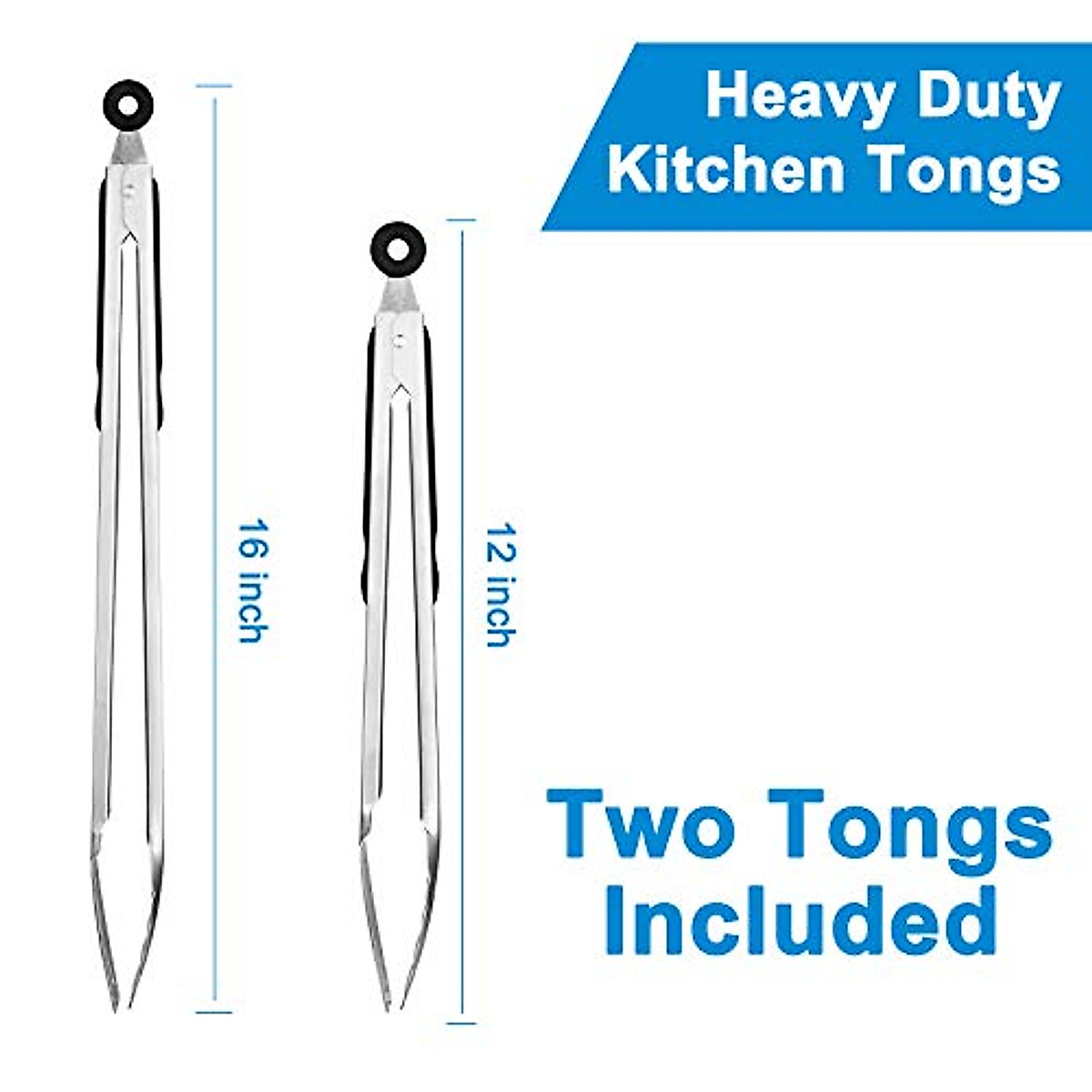 16-inch & 12-Inch Grill Tongs for Cooking BBQ Heavy Duty Extra Long Grilling Tongs, Premium Set 2 pack