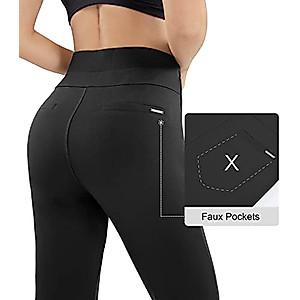 AFITNE Dress Pants for Women Business Casual Stretchy Bootcut Work Office Pants Yoga Dress Slacks High Waisted with Pockets Black-M