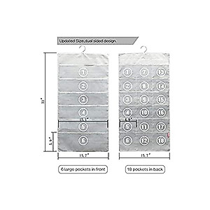 LCXEGO Storage Hanging Bag with Metal Hanger, Dual-Sided Hanging Storage Organiser for Underwear, Stocking,Bra and Sock (6+18 Pockets, Gray)