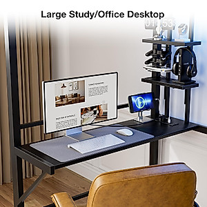 IKIFLY Loft Bed Twin Size with Desk and Storage Shelves, LED Lights & Charging Station, Metal Loft Bed with 13.4” Guardrail and Ladder, Large Fabric Basket, Clothes Rail, No Box Spring Needed, Black