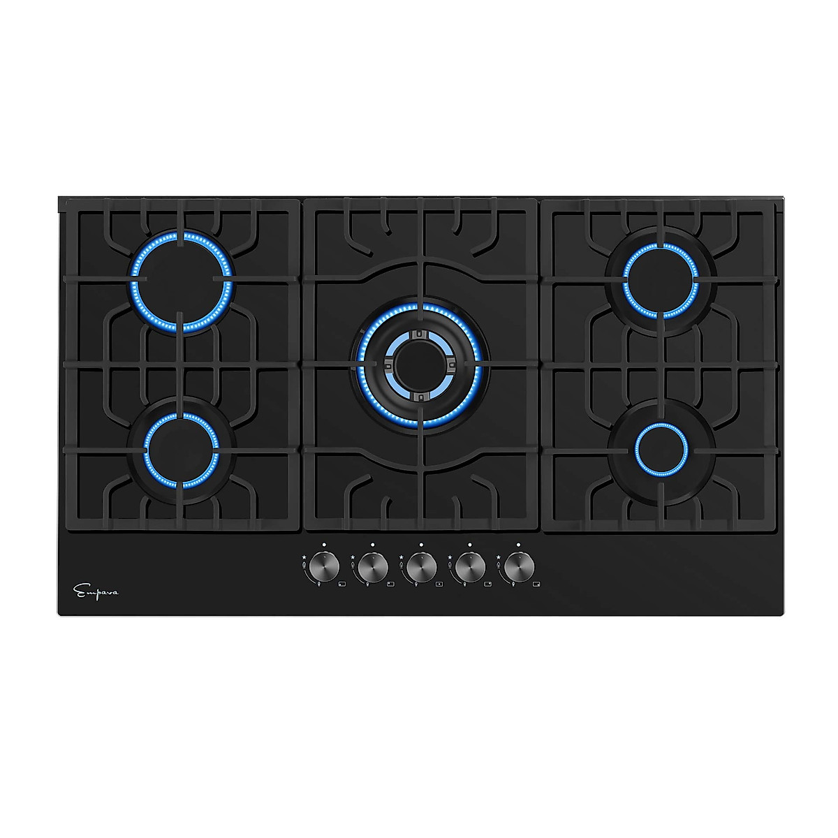 Empava 30" Gas Stove Cooktop LPG/NG Convertible with 5 Italy SABAF Burners Tempered Glass in Black, 30 Inch