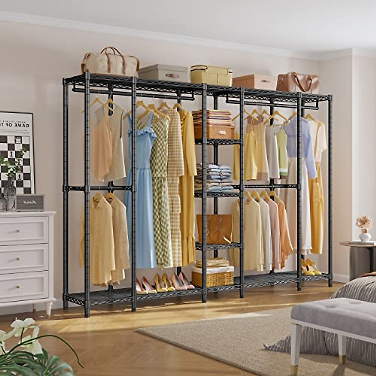 VIPEK V50 Wire Garment Rack Heavy Duty Clothes Rack, Large Portable Wardrobe Rack Clothes Storage Organizer Closet Multi-Functional Bedroom Clothing Rack, 89.8"Lx15.7"Wx76.4"H, Max Load 1100lbs, Black