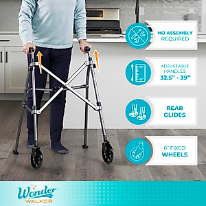 Stander Wonder Walker, Lightweight Foldable Space Saver Rolling Walker for Adults, Seniors, and Elderly, Compact Travel Walker with 6-inch Wheels and Ski Glides for Mobility Support, Desert Sand