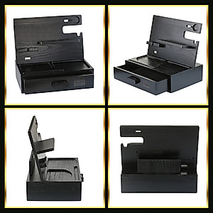 Kayjax Wood Phone Docking Station for Men & Women with Drawer - Mens Organizer Dad Husbands Anniversary Birthday Gifts Organizers Watch, Wallet, Keys, Cellphone