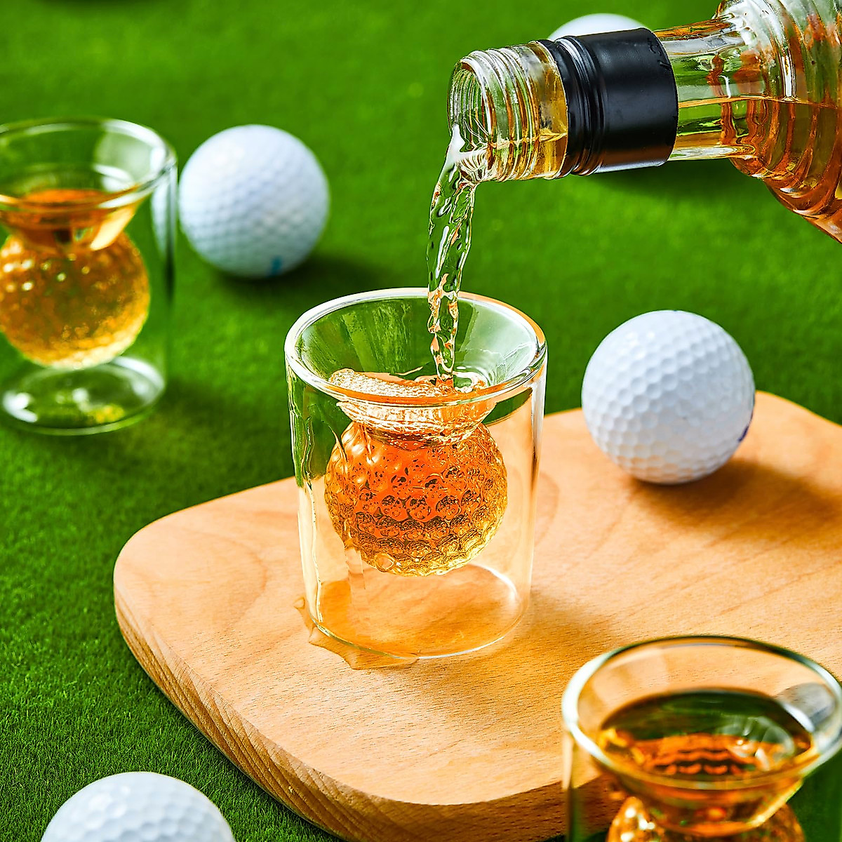 CRAFTGEN Golf Ball Shot Glasses Set of 4 - Funny Handmade Golf Birthday Gifts for Men - 2oz Double Walled with 3D Shape Golf Ball Inside for Tequila, Whiskey, Cocktail - Presents for Golfer