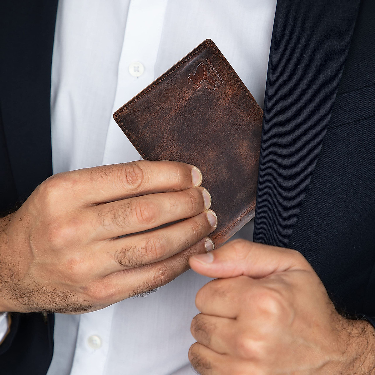 Men's Leather Wallet with RFID Blocking 2 ID Windows in Full Grain Crazy Horse Leather