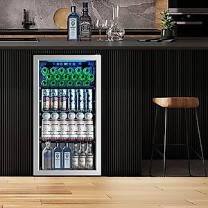 ICYPOLK Beverage Refrigerator Cooler -120 Can Stainless Steel Mini Fridge with Digital Temperature Display, Glass Door and Adjustable Shelves Perfect for Soda Beer Wine Drinks, 3.2 Cu.Ft
