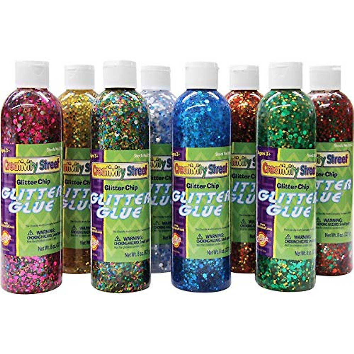Chenille Kraft Glitter Chip Glue, 8 Color, Set 8-Ounce Bottles