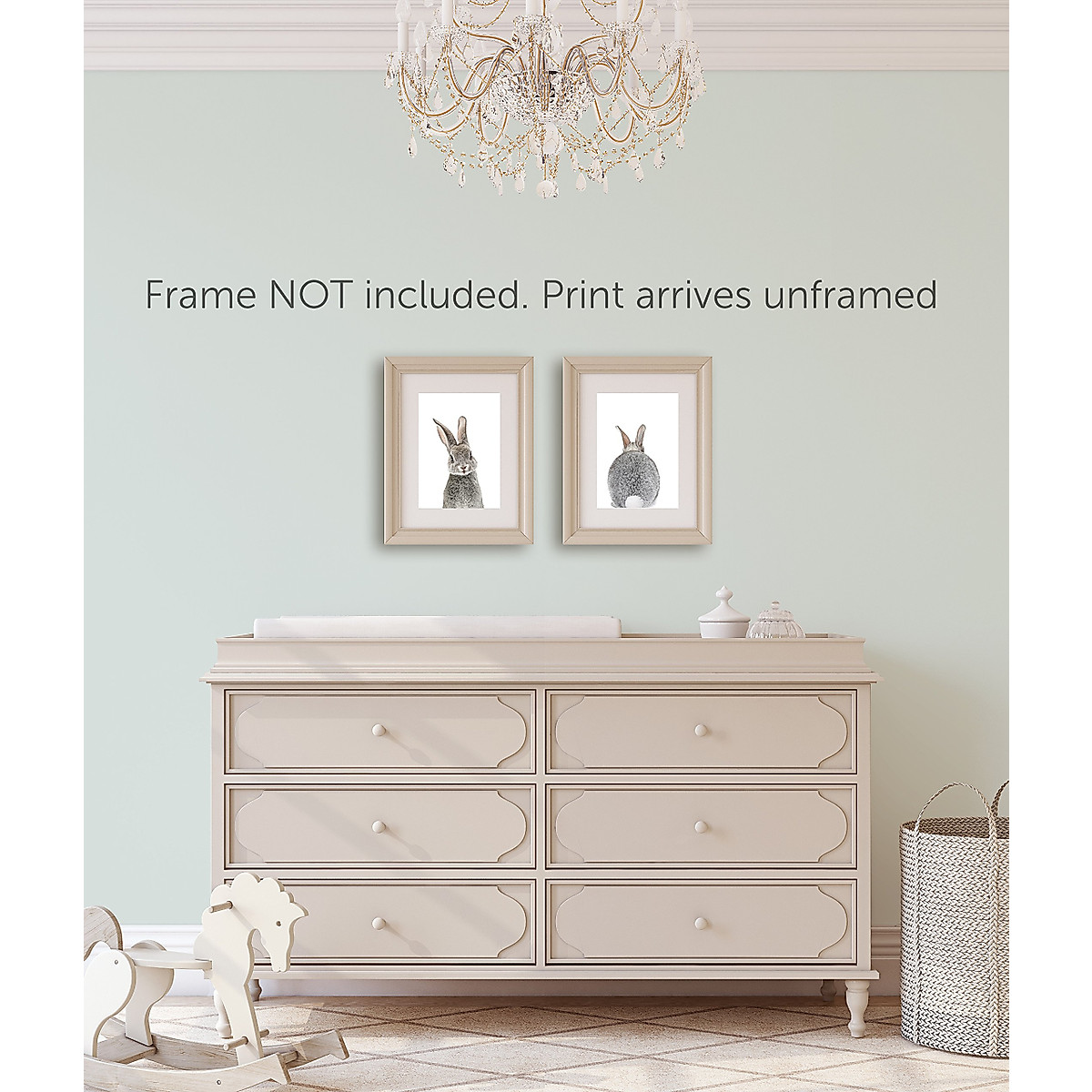 Designs by Maria Inc. Baby Nursery Wall Decor Art - Set of 2 (UNFRAMED) Wall Artwork 8x10 Baby Bunny Front and Back Photographic Print