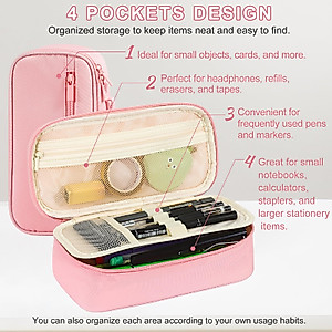 Betarami Pink Pencil Case with Handle, Portable Stationery Case, Pencil Pouch, Large Pencil Case for Home, School &Office