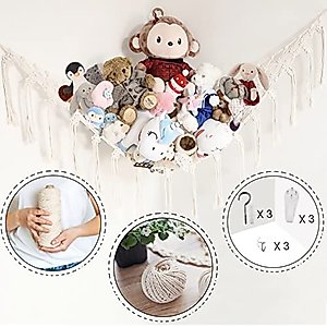 AQRATEUR Stuffed Animal Net or Hammock Stuffed Animal Hammock Boho Wall Decor Macrame Plush Toy Hammock for Stuffed Animals Storage Hammock for Kids for Daughter Room Bedroom Organizers