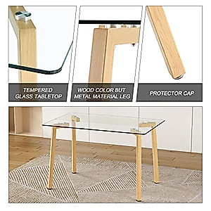 Glass Dining Table Set for 4, Modern Kitchen Table of Glass Tabletopand Acrylic Clear Ghost Dining Chairs for Small Spacious Dining RoomKitchen Office (1 Table +4 Clear Charis, 51 Inch)