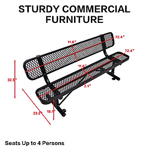 GOJLEX 6FT Outdoor Garden Bench, Metal Park Bench for 2-4 People, Patio Bench for Park, Garden, Yard, Front Porch, Path, Lawn Decoration, 900lb Weight Capacity (Black)