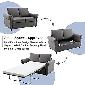 XD Designs 2-in-1 Design Pull Out Sofa Bed, Loveseat Sleeper with 3.1'' Twin Size Memory Mattress, Versatile Couch Beds for Living Room/Small Spaces (Gray)