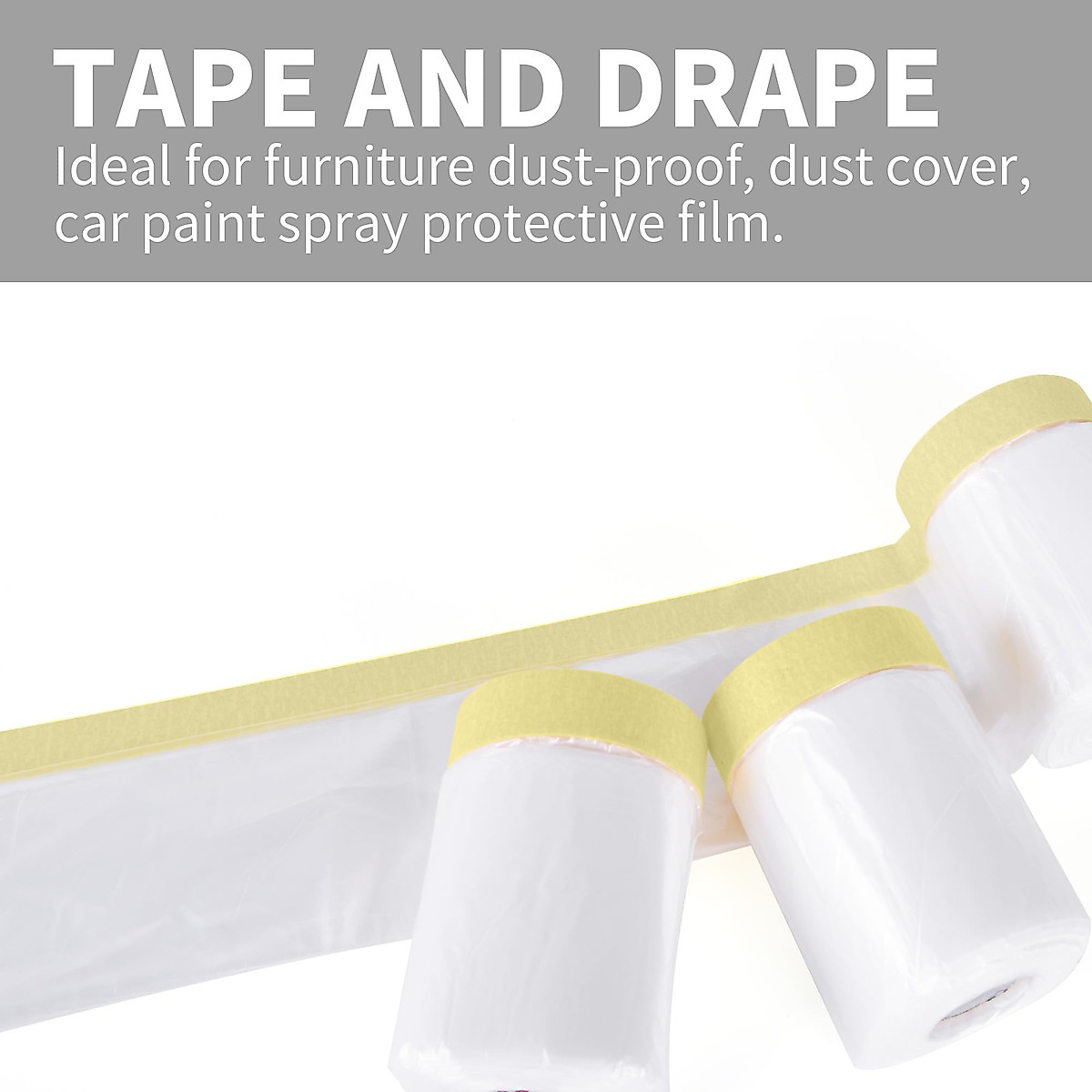 TAPEBEAR Painters Tape and Masking Film 22inch X 30yard(550mmx 27m), Plastic Cover for Painting, Tape and Drape, Pre-Taped Masking Film for Automotive, Floor, Appliance and Furniture, 3Rolls