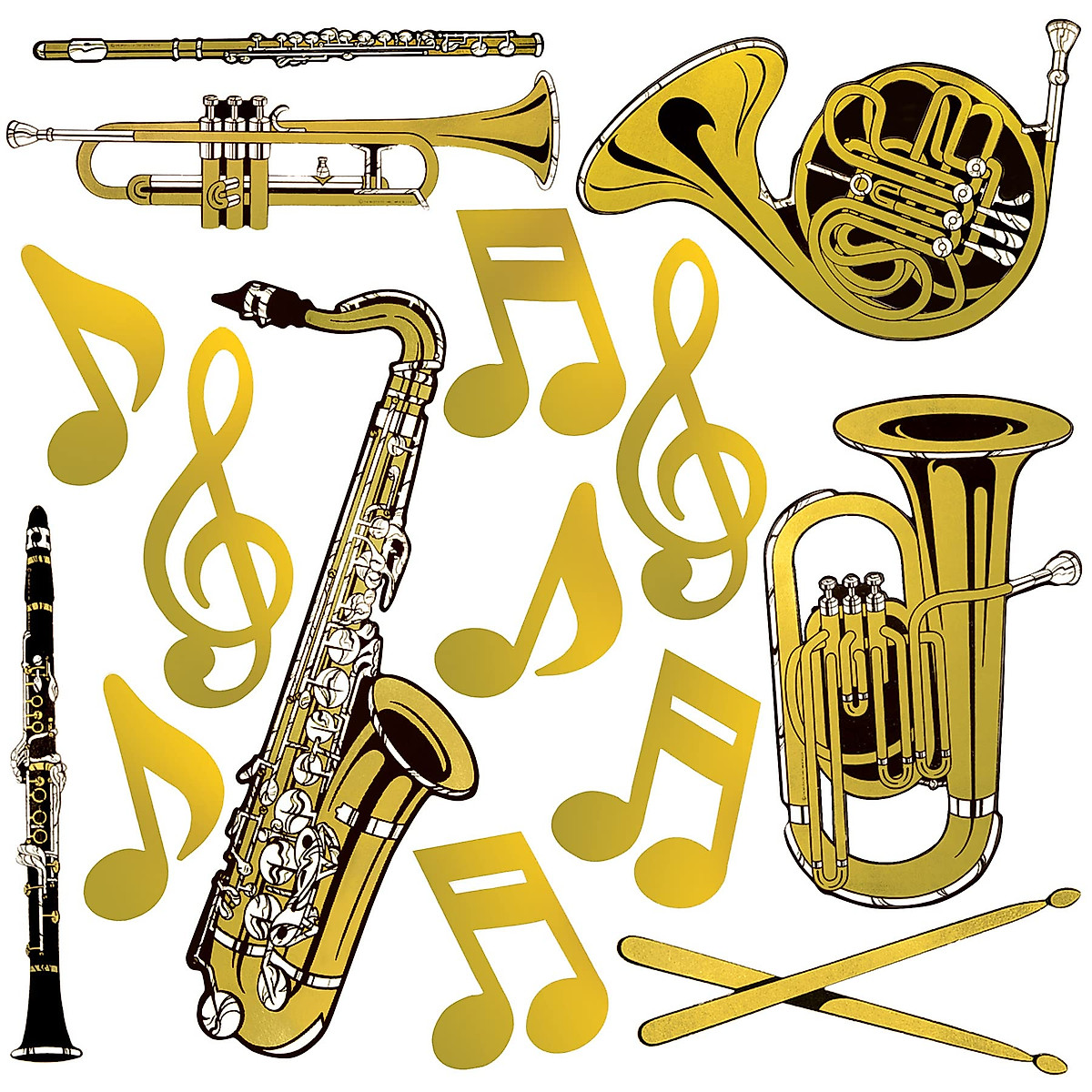 Beistle Gold Foil Musical Instruments Cutouts