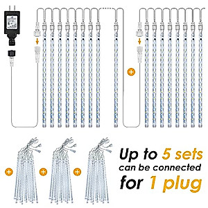 PGFUN Meteor Shower Rain Lights 24 Tubes 576 LEDs for Christmas Lights Halloween Party Holiday Garden Tree Thanksgiving Xmas Decoration (White)